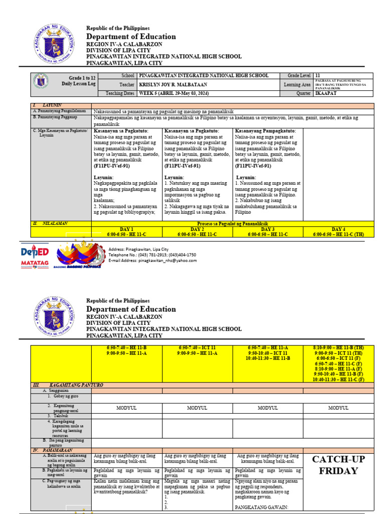 DLL Week 5 4TH Quarter | PDF