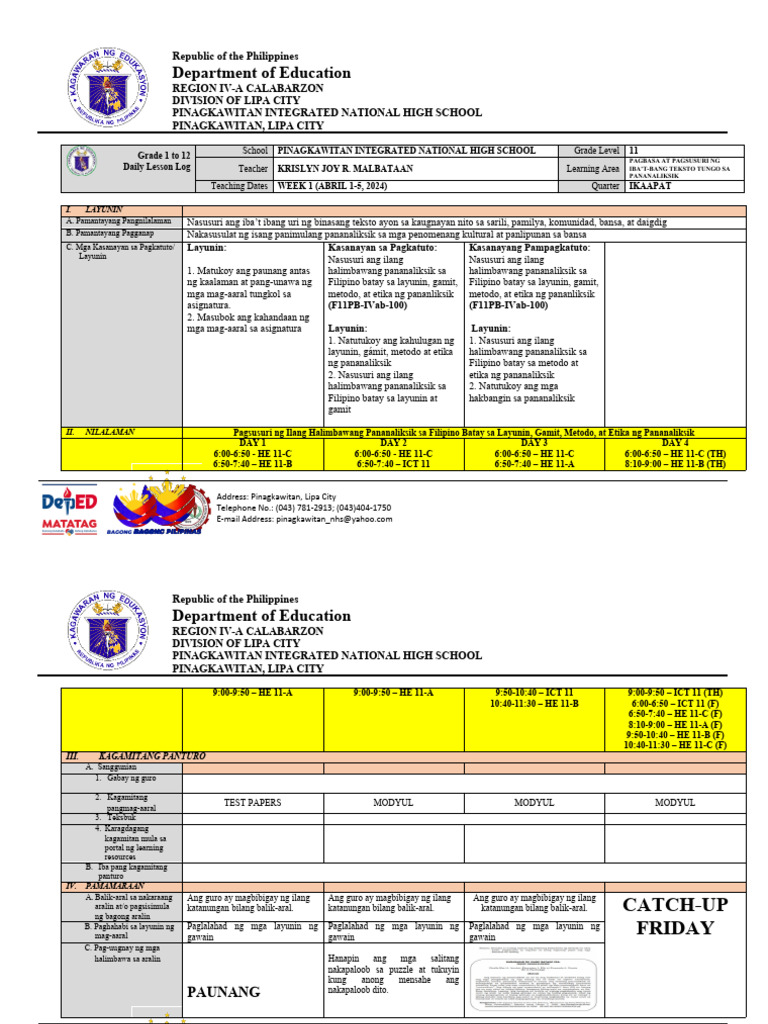 DLL Week 1 4TH Quarter | PDF