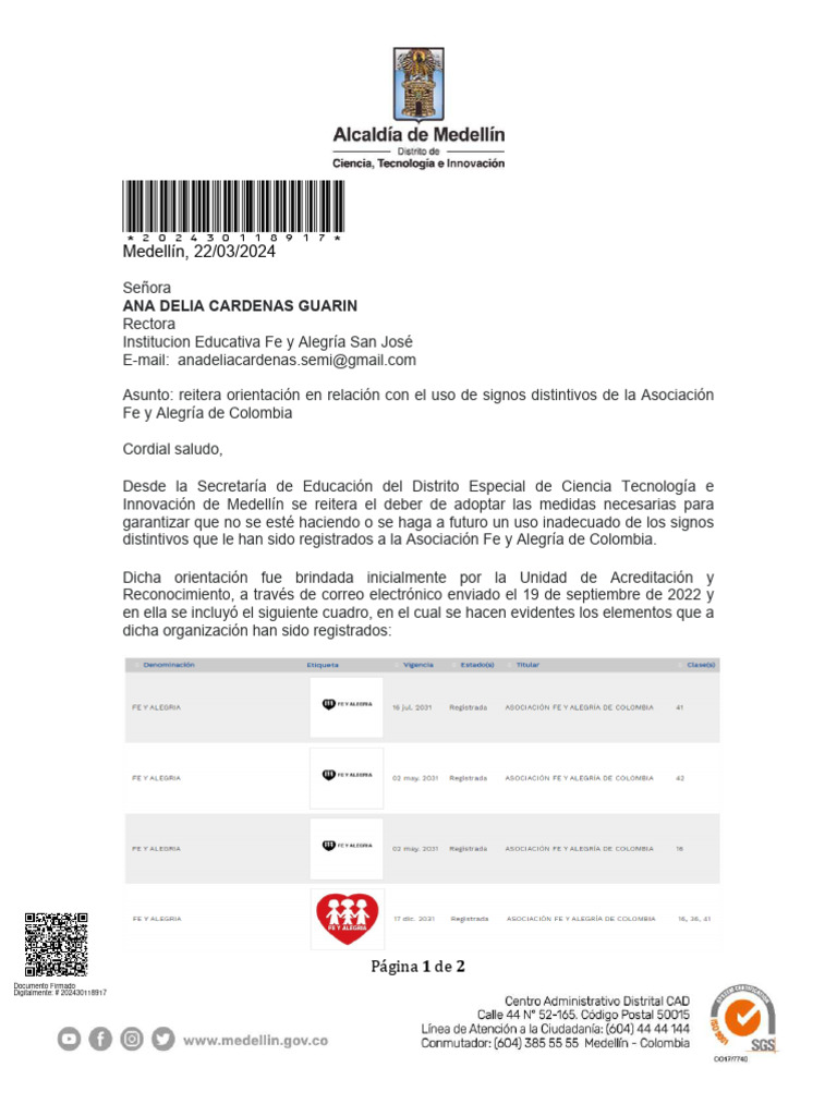 Medellín, 22/03/2024: Ana Delia Cardenas Guarin | PDF