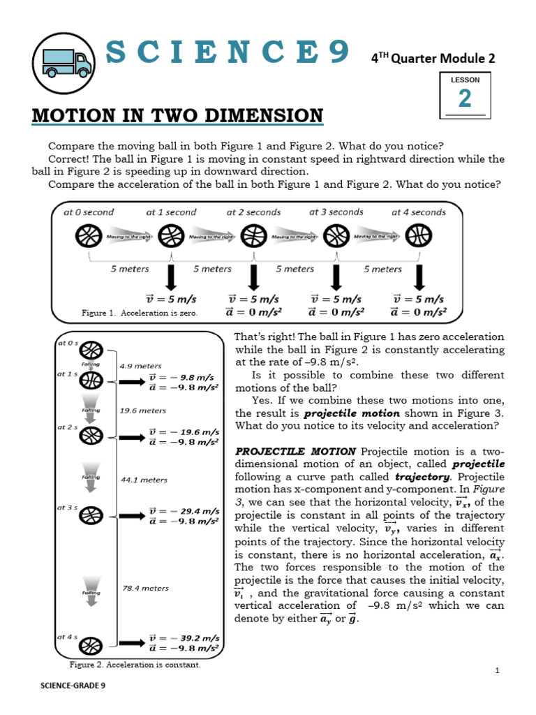 GR9 - Q4 - Lesson 2 - Motion in Two Dimension | PDF | Acceleration ...