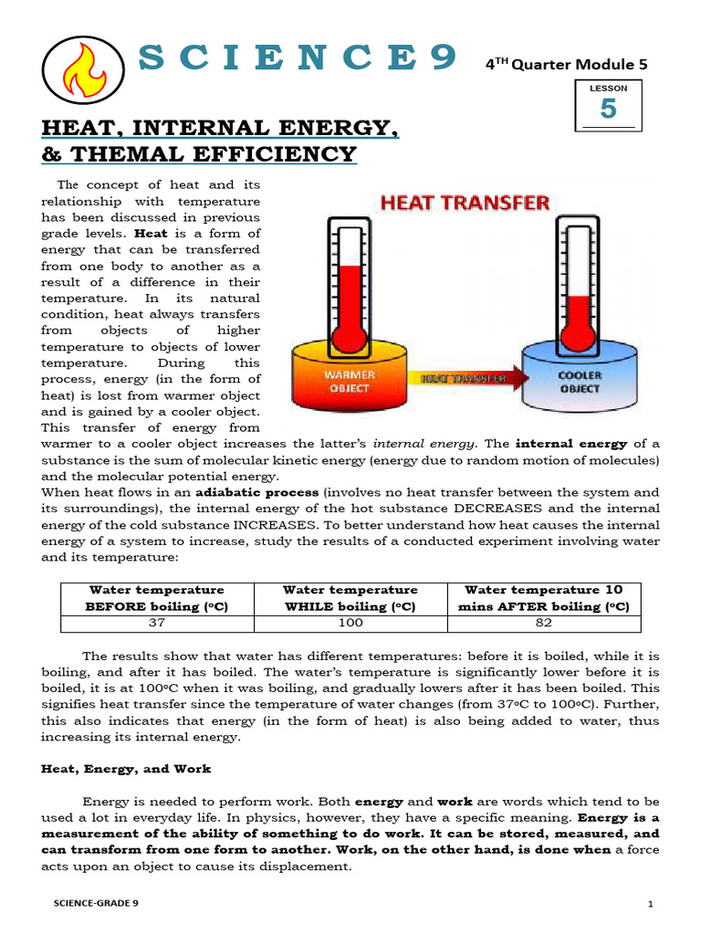 GR9 - Q4 - Lesson 5 - Heat, Internal Energy, & Thermal Efficiency | PDF ...