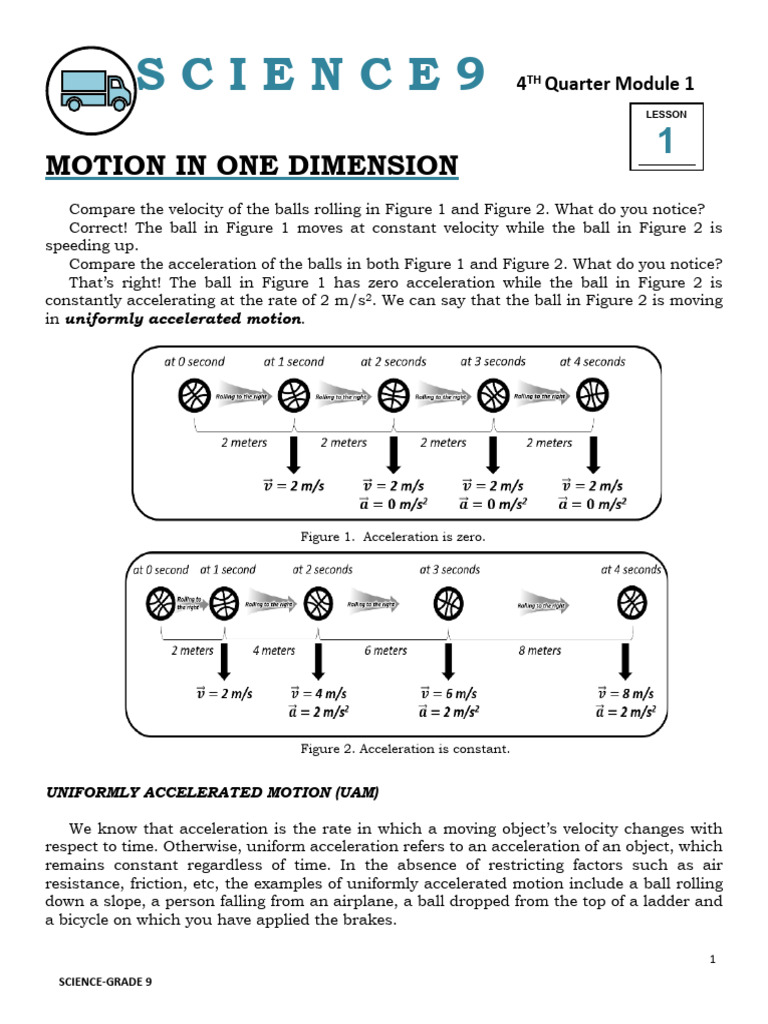 GR9_Q4_LESSON 1_MOTION IN ONE DIMENSION | PDF | Acceleration ...