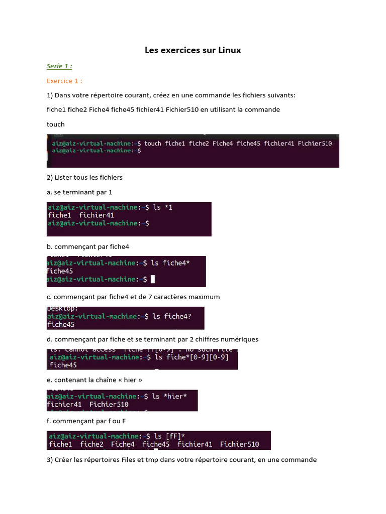 Exercices pratiques sur les commandes Linux | PDF | Fichier informatique | Répertoire (informatique)