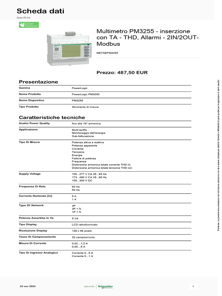 Schneider Electric PowerLogic-PM3200 METSEPM3255 | PDF