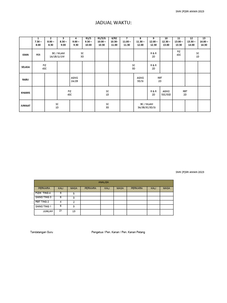 Templet Jadual Waktu Kosong | PDF