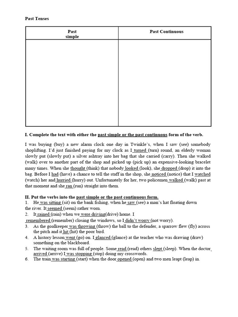 Past Simple and Continuous Exercises | PDF