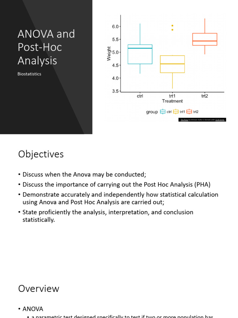 Week 8 To 10 - Biostatistics - ANOVA and Post-Hoc Analysis | PDF | Analysis Of Variance | P Value