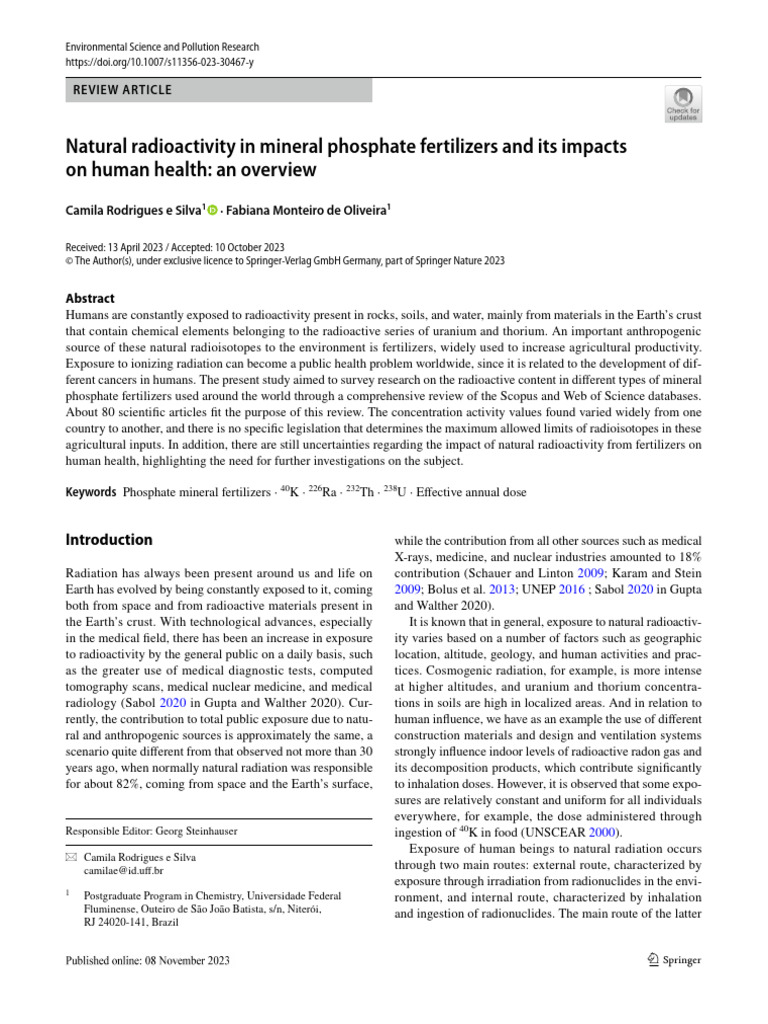 Natural radioactivity in mineral phosphate fertilizers and its impacts ...