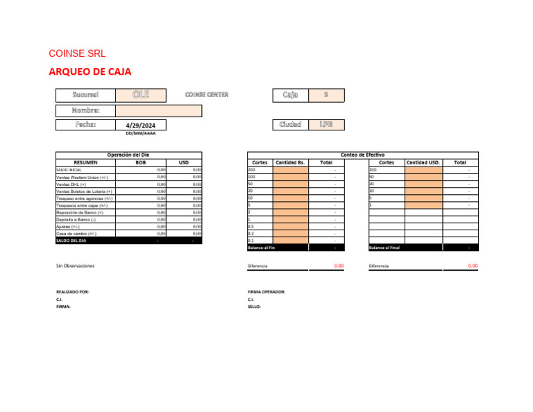 Modelo de Arqueo de caja | PDF