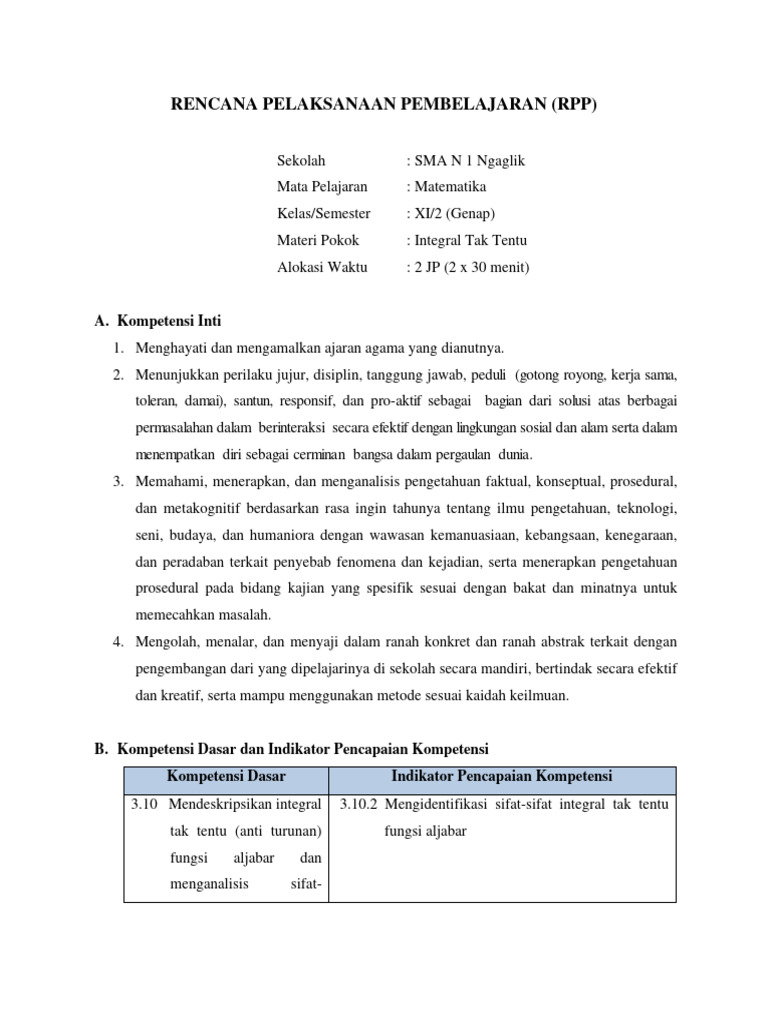 RPP Sifat-Sifat Integral | PDF | Karier & Perkembangan | Seni