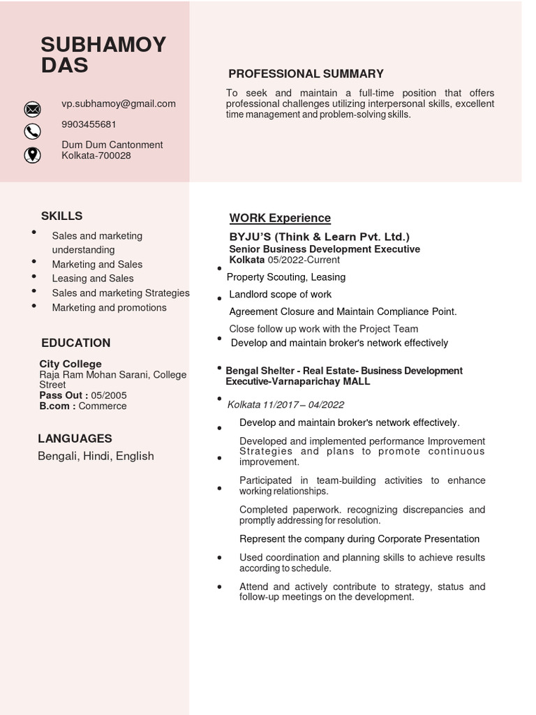 Subhamoy Das Bio-Data | PDF | Sales | Customer