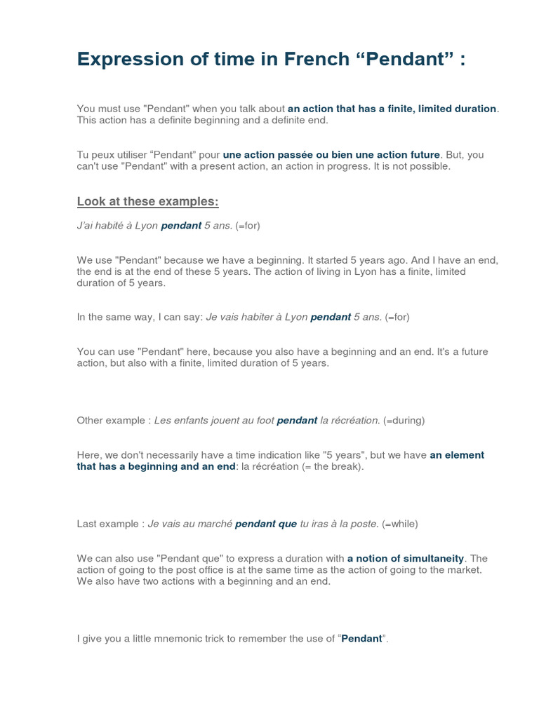 Pendant Depuis Pour 2 | PDF | Linguistics