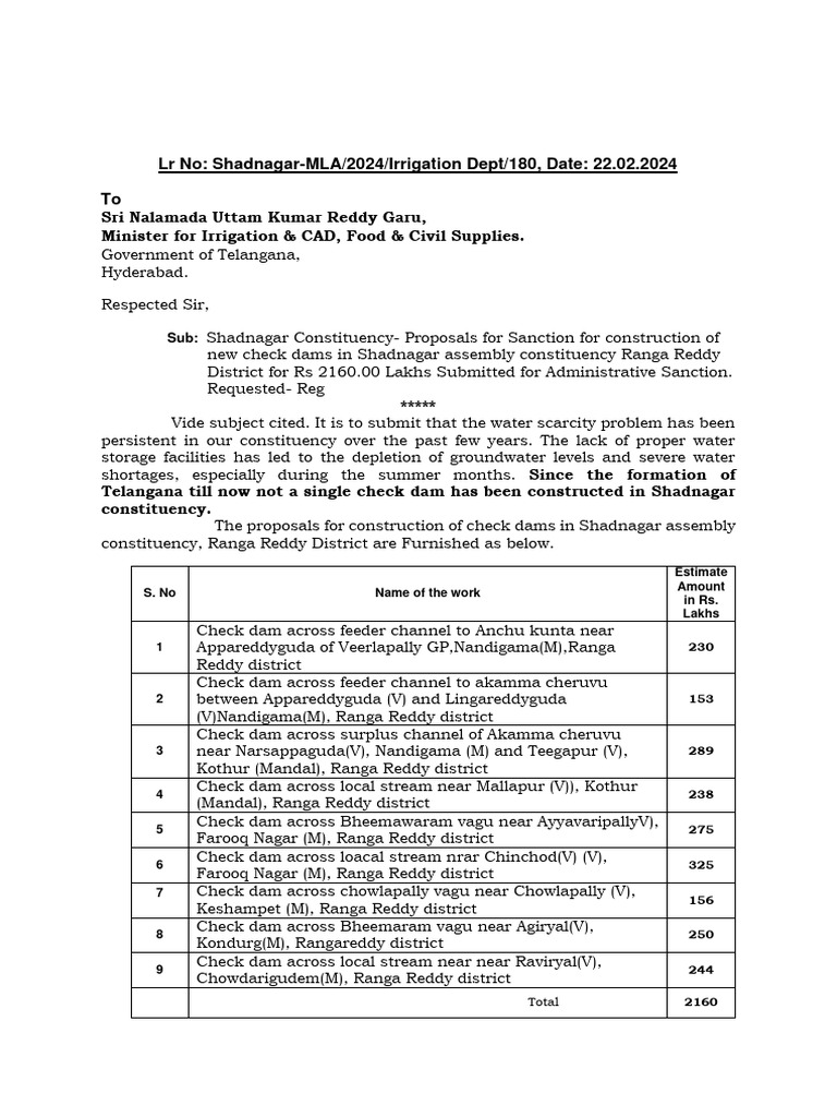 LR No 245 Check Dams Proposals | PDF | Fresh Water | Water