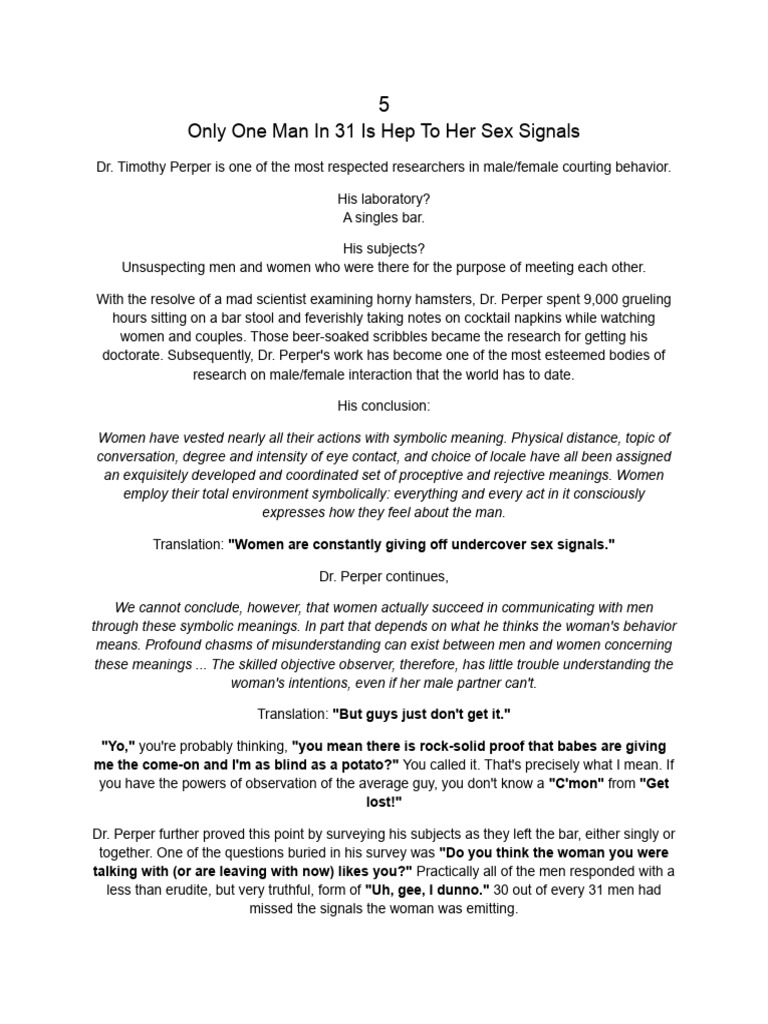 Undercover Sex Signals Explained | PDF | Communication | Behavioural ...