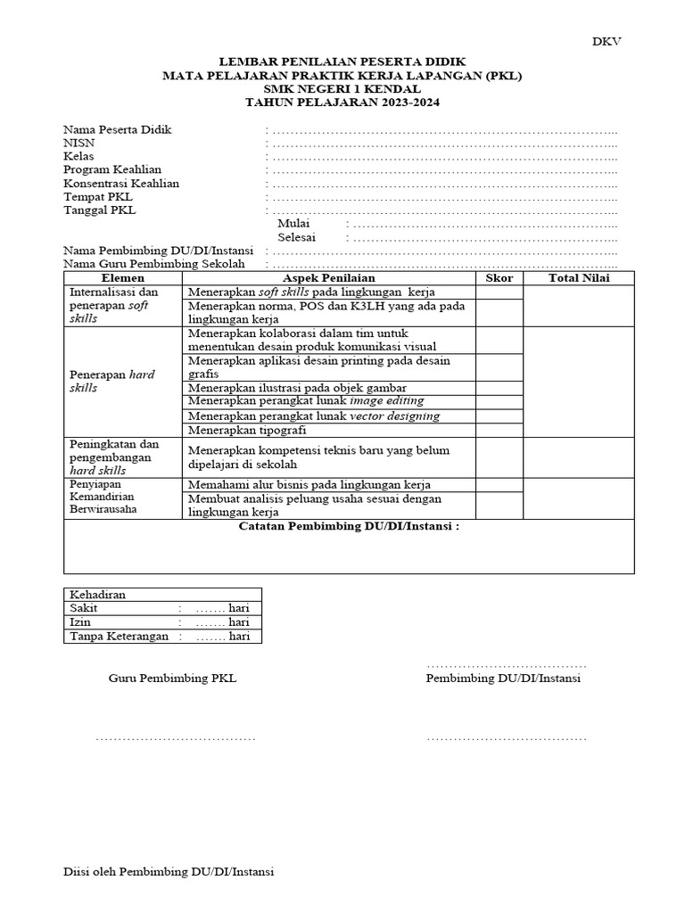 Lembar Penilaian DKV | PDF