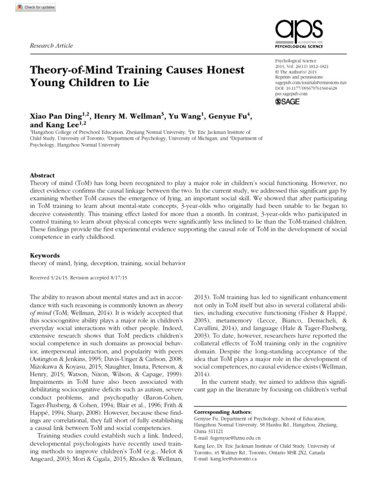 Ding et al 2015 | PDF | Theory Of Mind | Deception