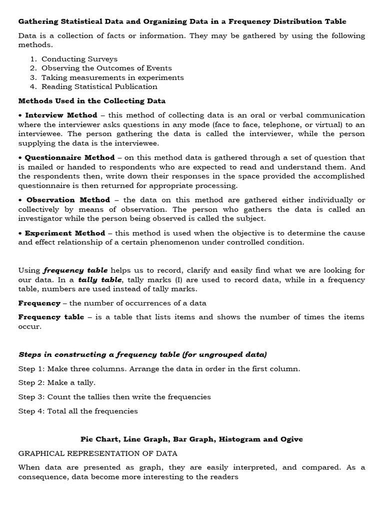 Gathering Statistical Data and Organizing Data in a Frequency Distribution Table Grade 7 | PDF ...