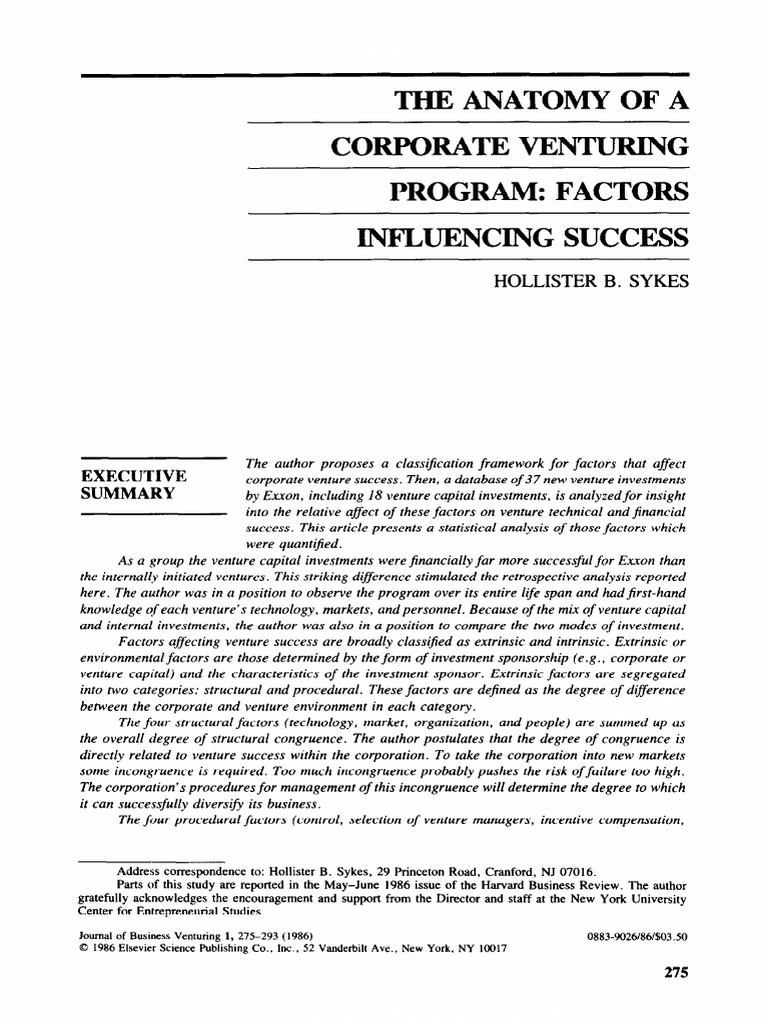 Corporate Venturing Success Factors | PDF | Venture Capital | Corporate ...