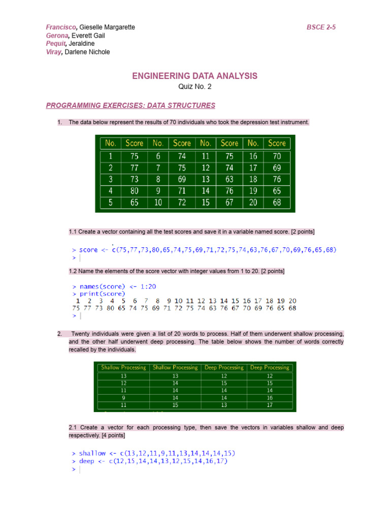 Engineering Data Analysis Quiz | PDF | Matrix (Mathematics) | Mathematics