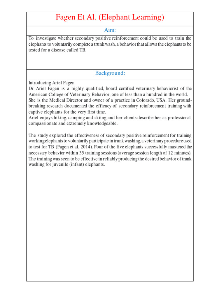 Fagen's Study on Elephant Training Methods | PDF | Reinforcement | Learning