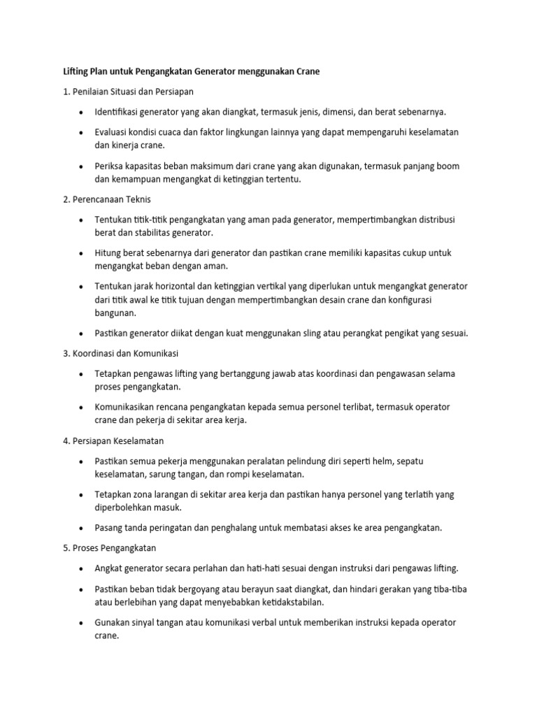Lifting Plan Untuk Pengangkatan Generator Menggunakan Crane | PDF ...
