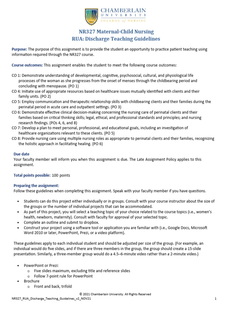 Discharge Teaching Guidelines for NR327 | PDF | Nursing | Apa Style