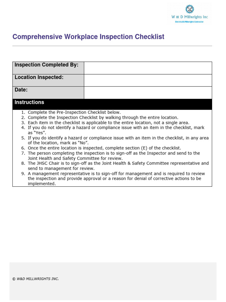 Workplace Comprehensive Health & Safety Program Checklist | PDF ...