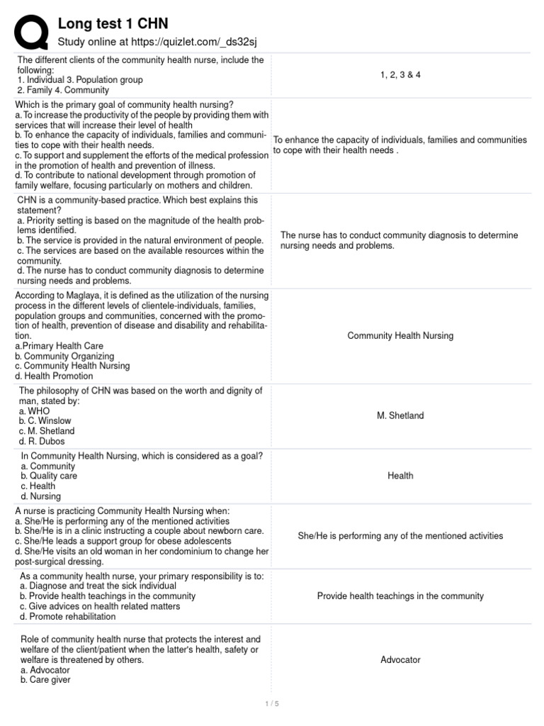 Long Test 1 CHN | PDF | Nursing | Health Care