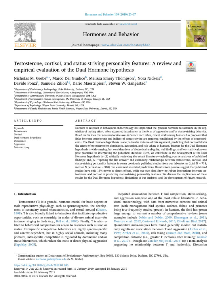 Testosterone - Cortisol - and Status-Striving Personality Features. A ...