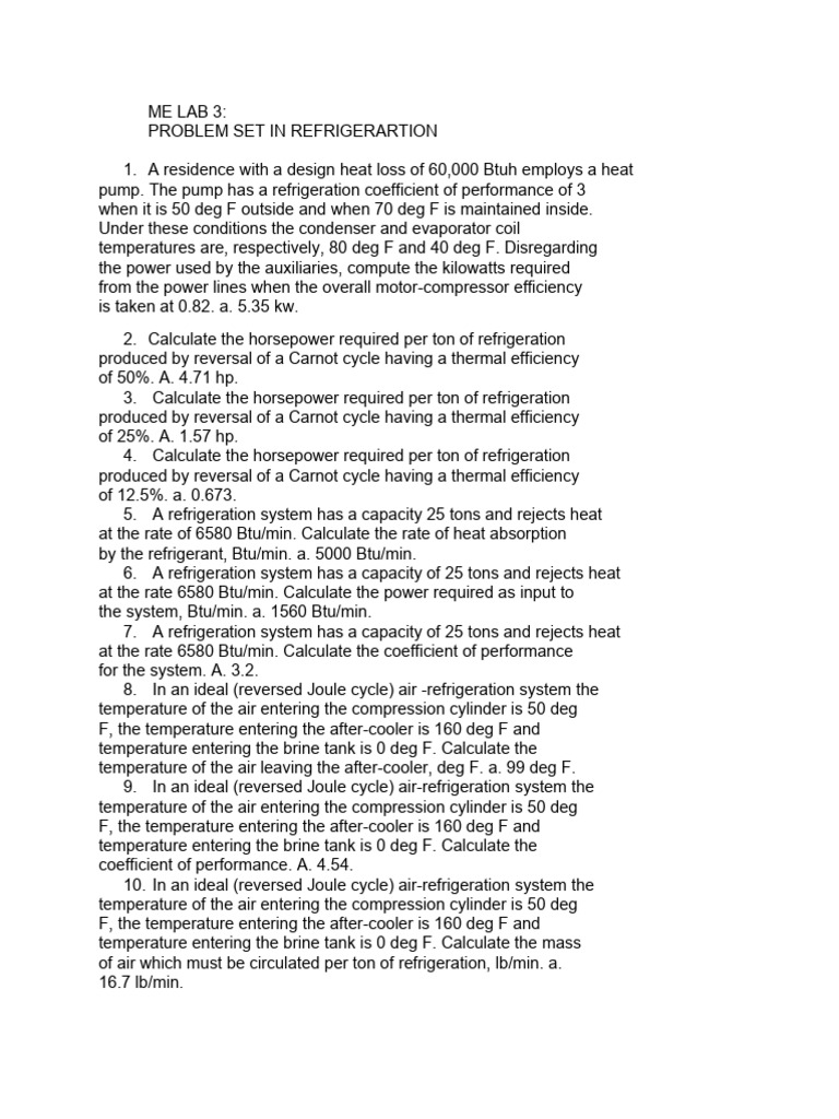Me Lab 3 Ref 2024 Download Free Pdf Refrigeration Transport Phenomena
