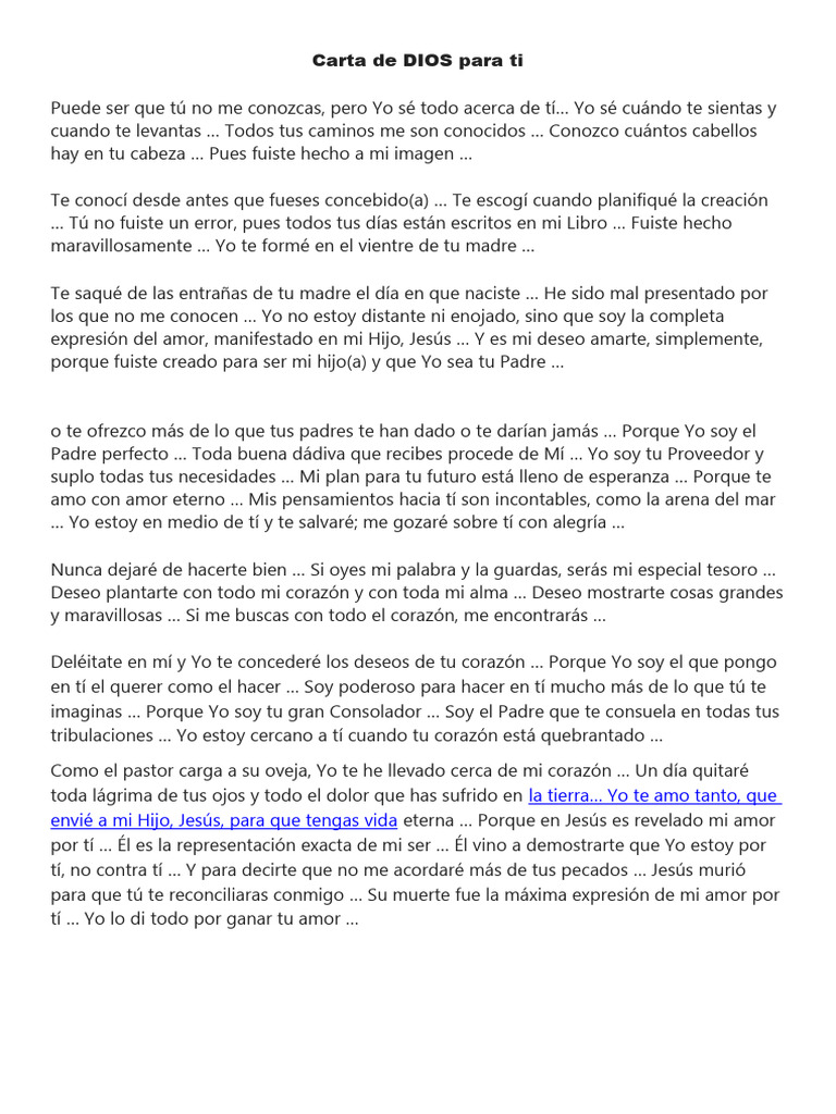 Carta de DIOS para Ti | Descargar gratis PDF | Amor