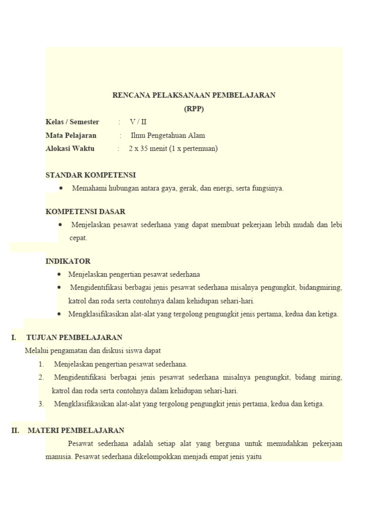 RPP Pesawat Sederhana | PDF