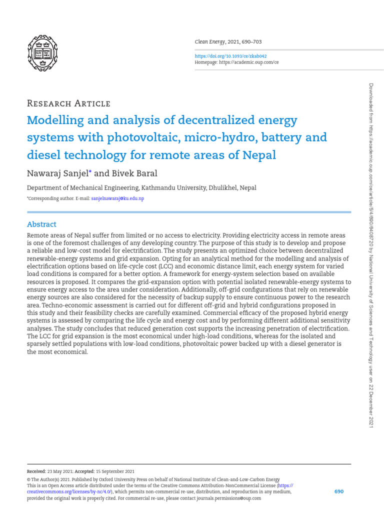 Modelling and Analysis of Decentralized Energy Systems With ...