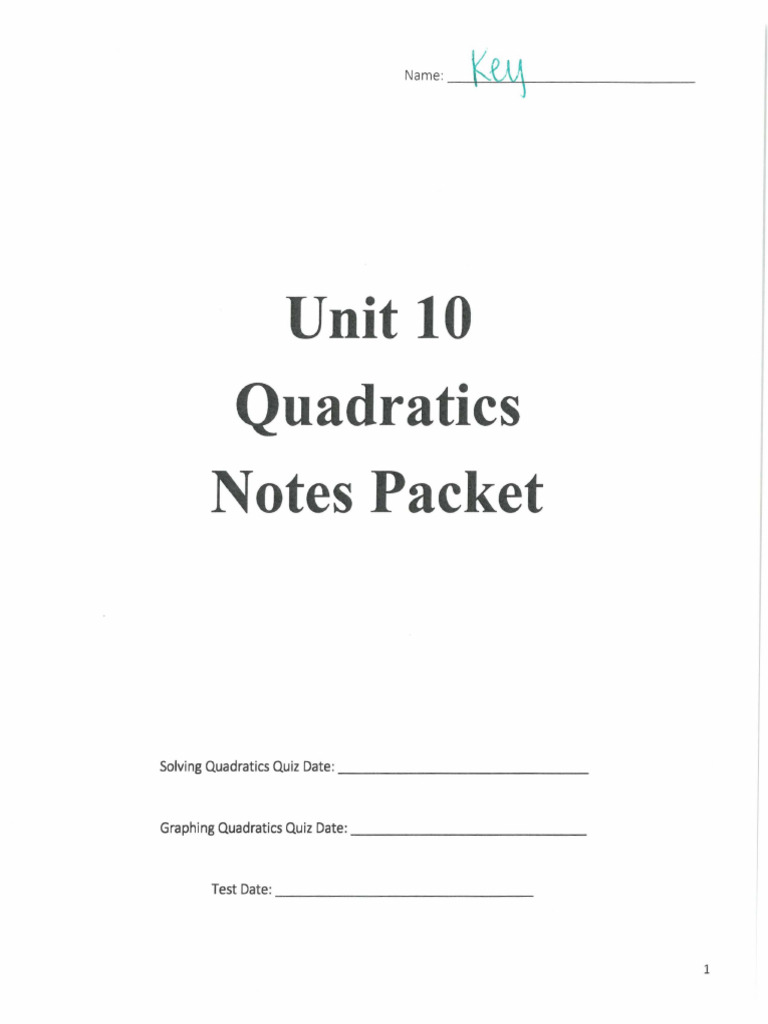 Quadratics Study Guide & Schedule | PDF | Quadratic Equation ...