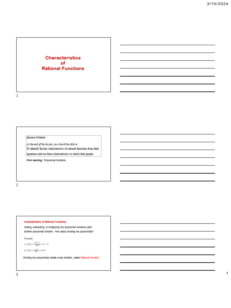 Key Features of Rational Functions | PDF | Asymptote | Polynomial