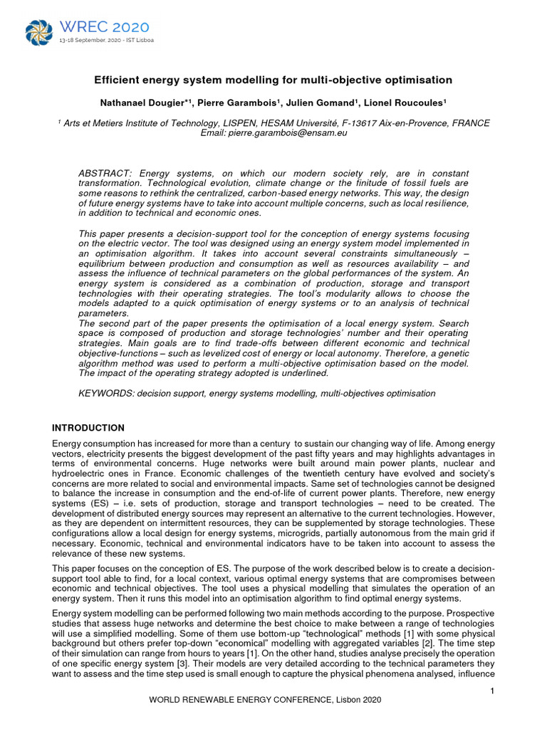 Dougier Et Al., Efficient Energy System Modelling For Multi-Objective ...