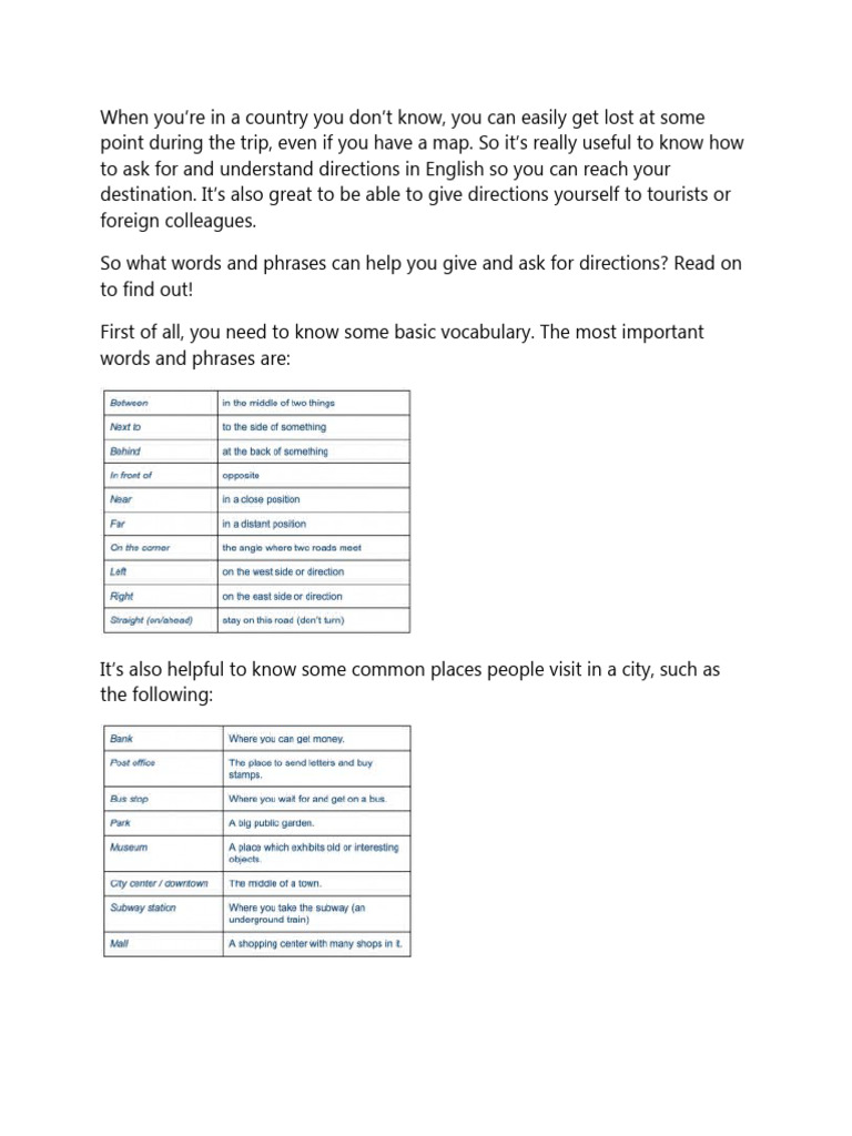 Prepositions vs Directions | PDF | English Language | Linguistics