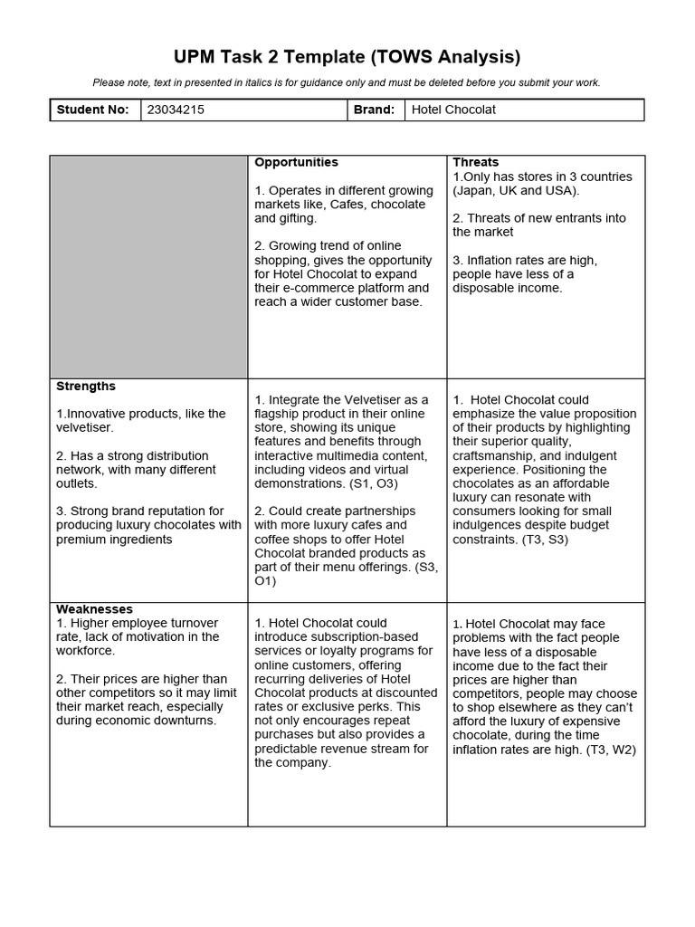 UPM Task 2 (TOWS Analysis) 23034215 | PDF | Luxury Goods | Brand