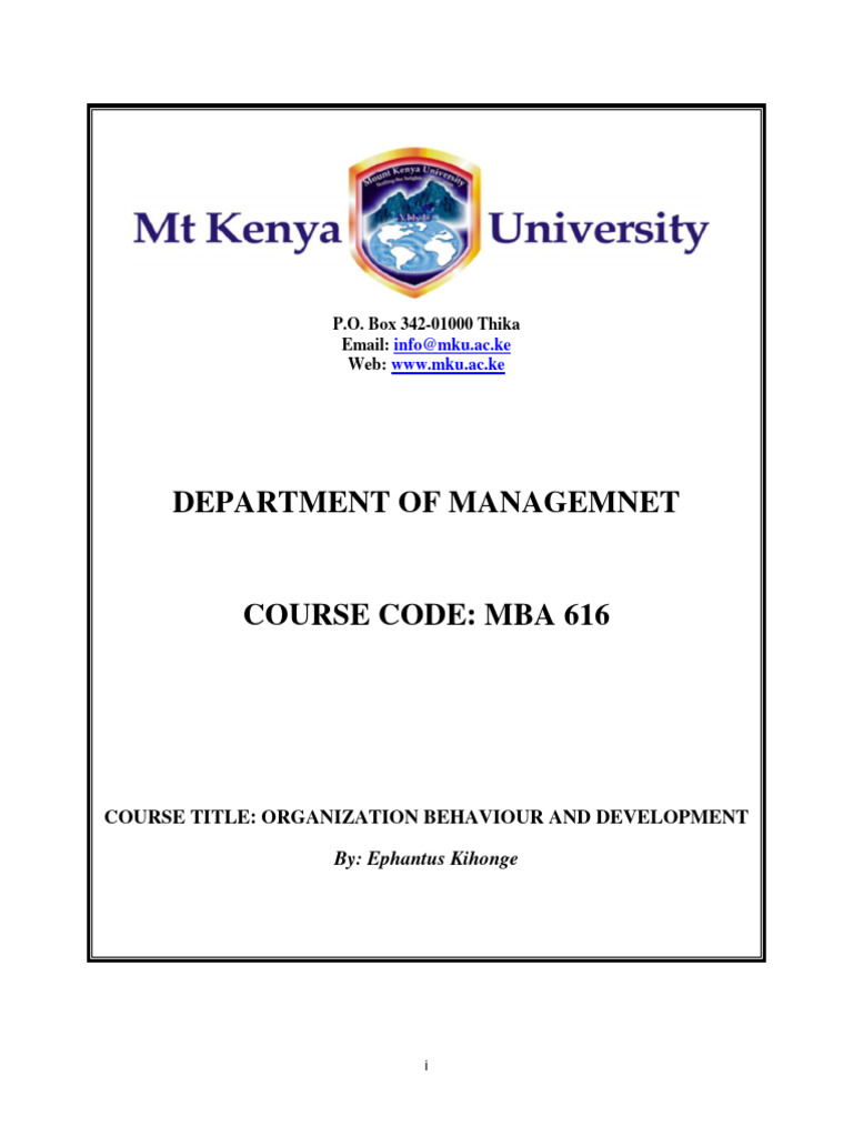 OB 516 Organizational Behaviour and Development Mba 616 Mount Kenya University Mku | PDF ...