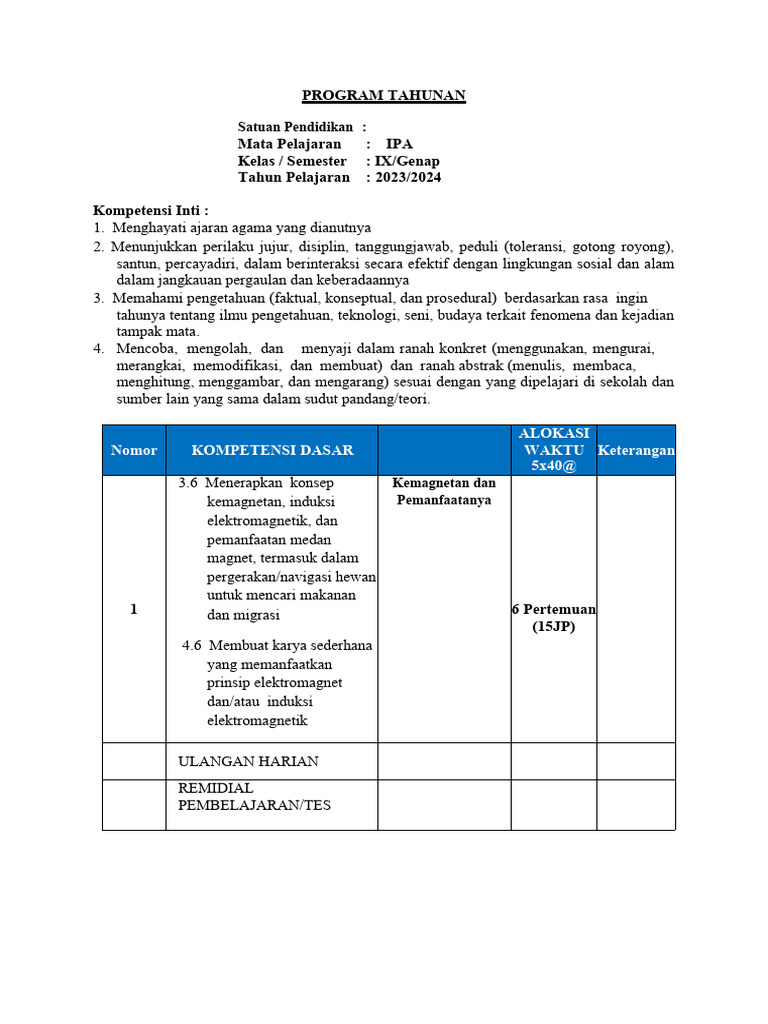 Prota IPA Kelas 9 K13 Semester 2 | PDF | Sains & Matematika
