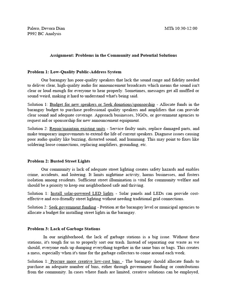 Palero, Devora Community Probrems | PDF | Waste | Waste Management