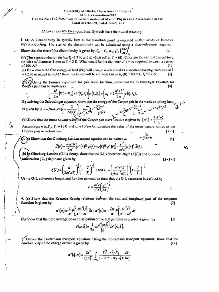 Condense Matter and Materials Science Questions of DU | PDF