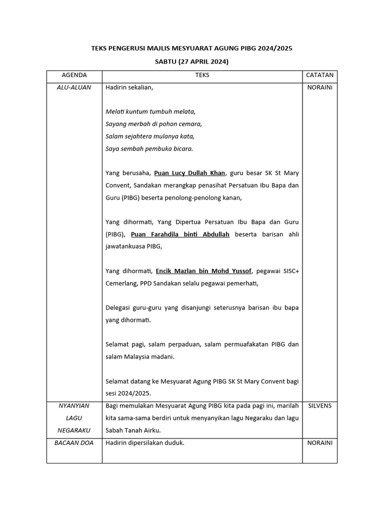Teks Pengerusi Majlis Mesyuarat Agung Pibg 2024 | PDF