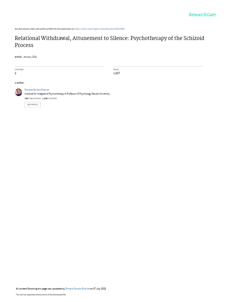 Psychotherapy of Schizoid Withdrawal | PDF | Psychotherapy | Psychoanalysis