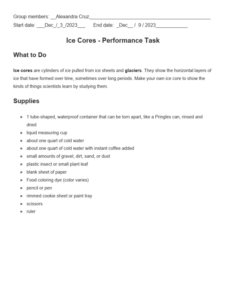 Alexandra Cruz - Ice Core Performance Task | PDF | Ice | Climate