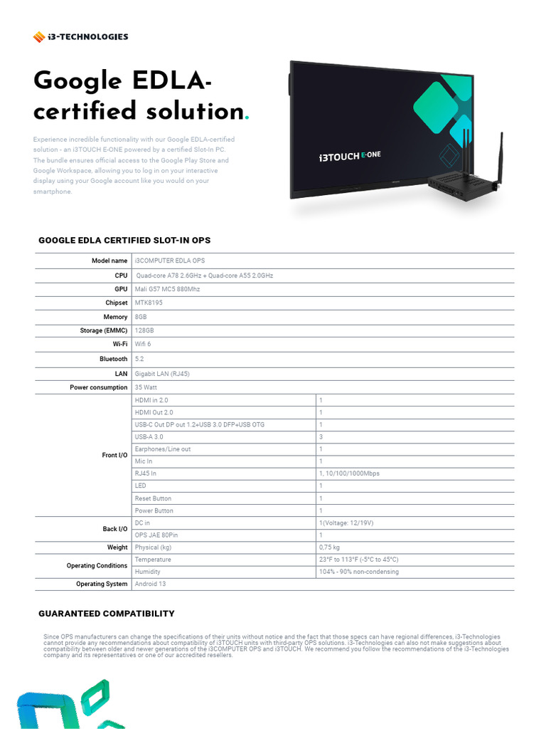 Google EDLA Certified i3COMPUTER OPS | PDF | Hdmi | Usb