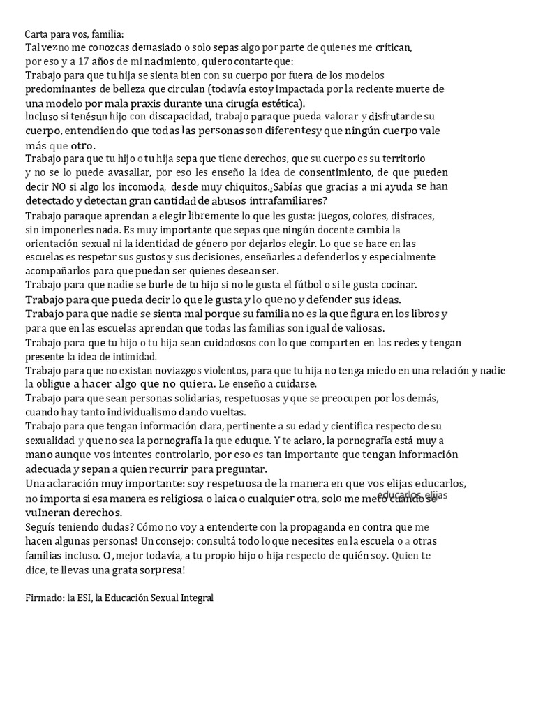 Carta A La Familia - Firmado La ESI | PDF