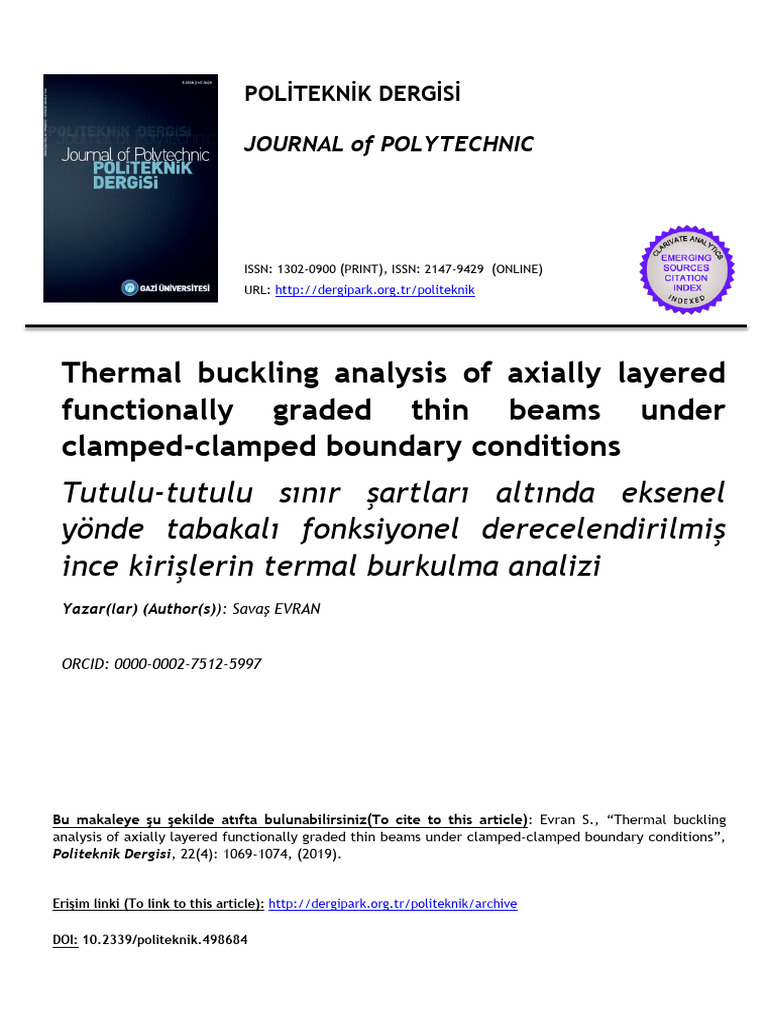 Thermal Buckling Analysis of Axially Layered Functionally Graded Thin Beams Under Clamped ...