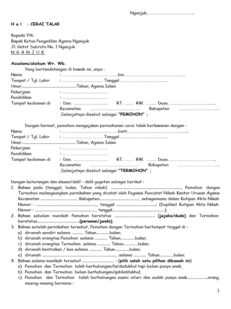 Permohonan Talak | PDF