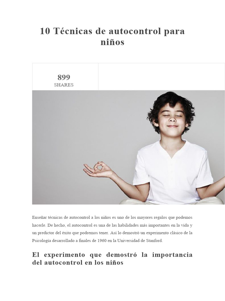 10 Técnicas de Autocontrol para Niños | PDF | Las emociones | Conceptos psicologicos